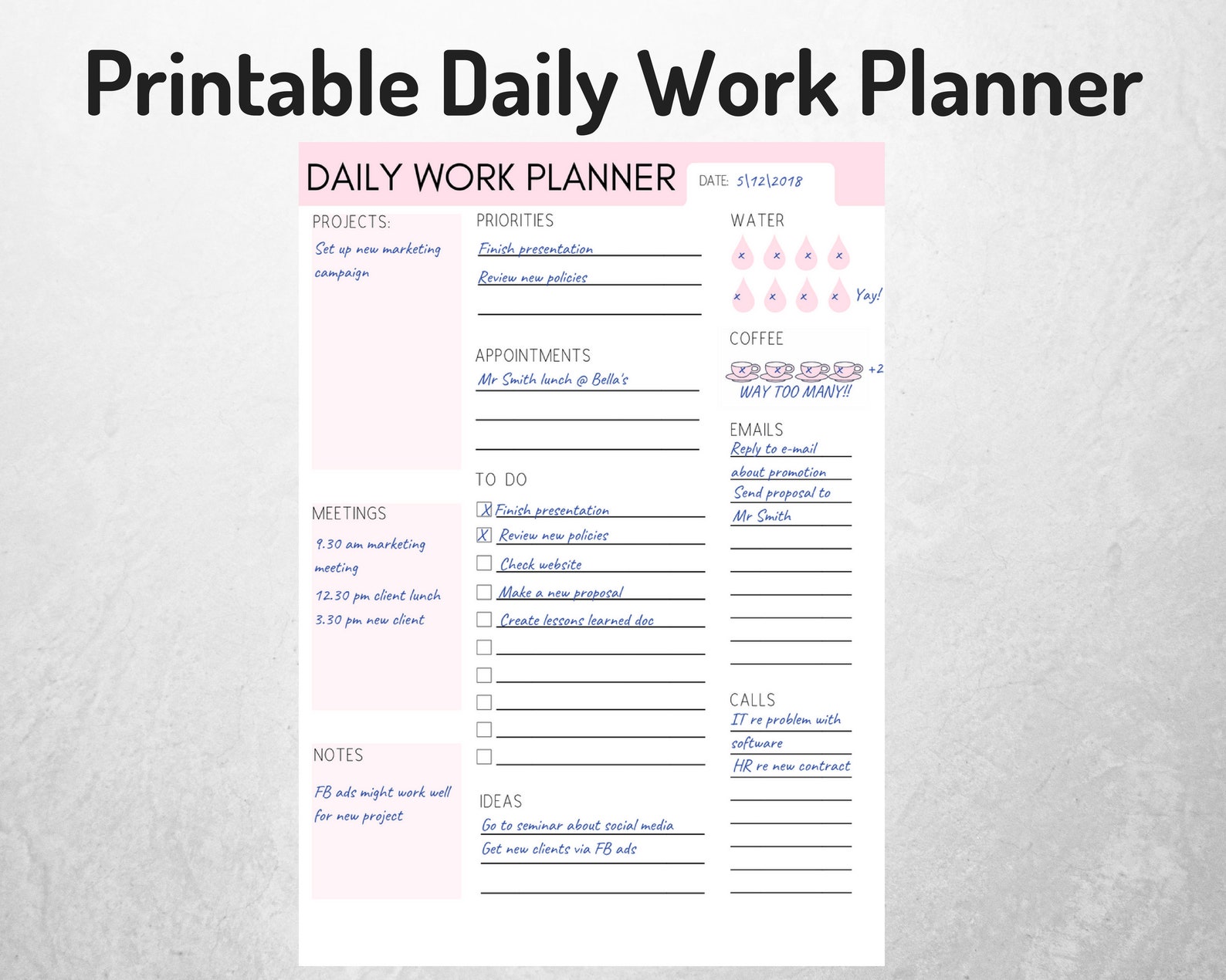 Daily Work Planner Daily Agenda Work Organizer Job Planner - Etsy