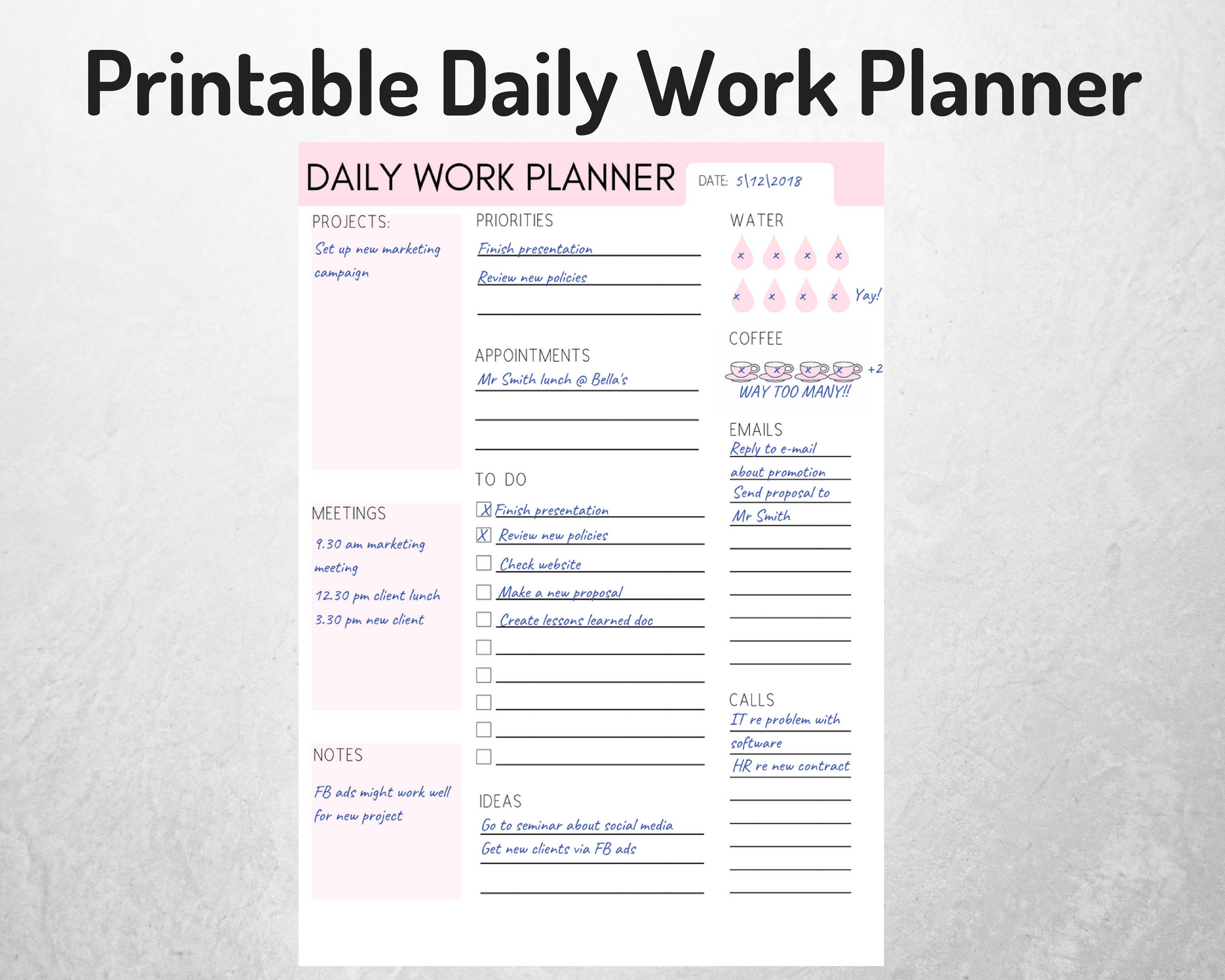 Daily Work Planner Daily Agenda Work Organizer Job Planner - Etsy