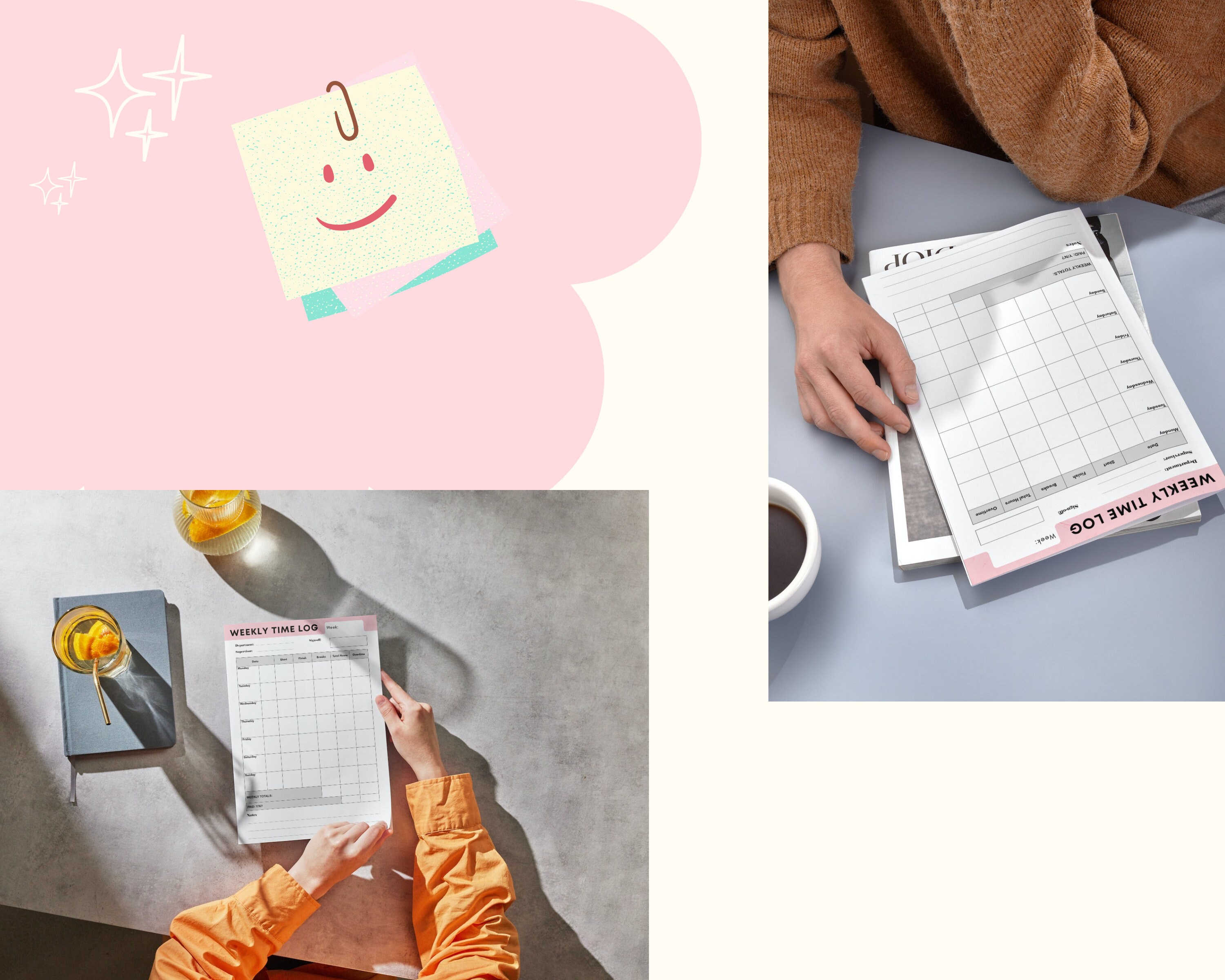 Pink Marble Weekly Time Log| Printable Time Sheets for Employees | Work ...