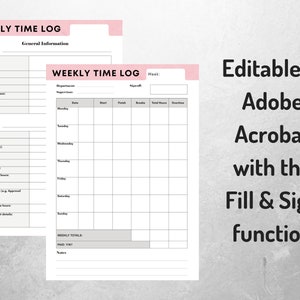 Pink Marble Weekly Time Log Printable Time Sheets for | Etsy