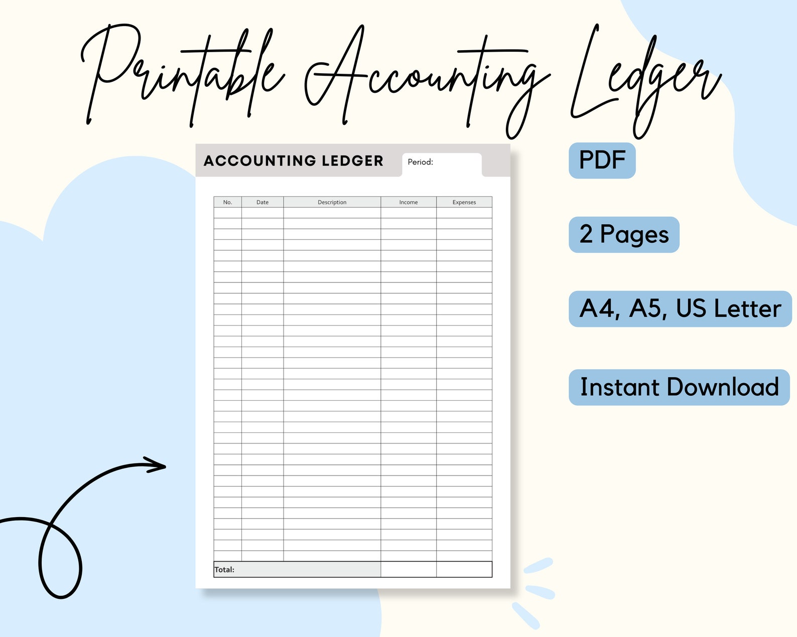 Printable Accounting Ledger Bookkeeping Journal for Small Businesses ...
