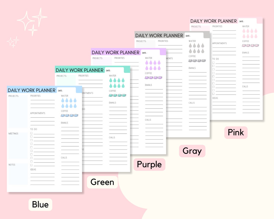 Daily Work Planner Daily Agenda Work Organizer Job Planner Printable ...