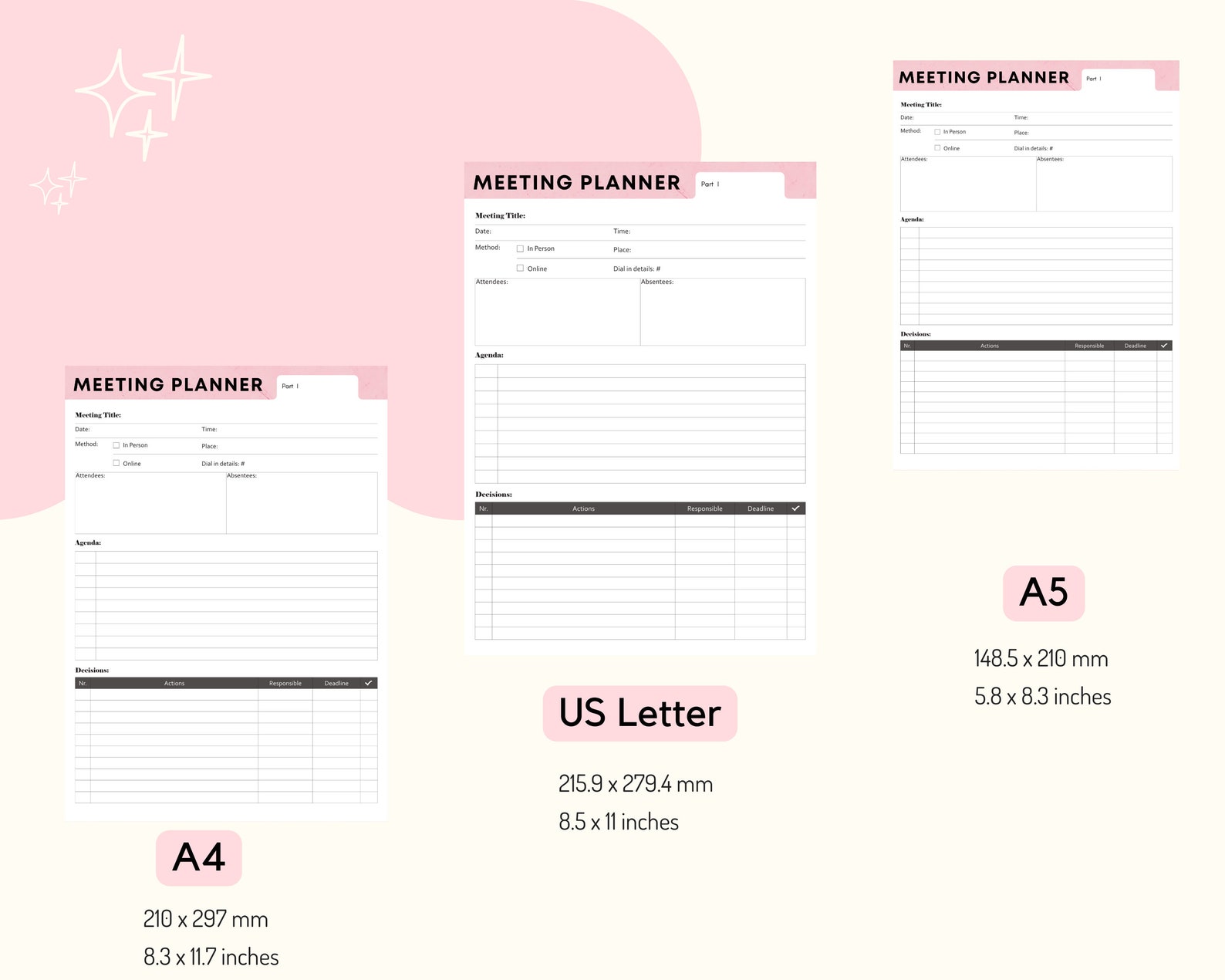 Pink Marble Meeting Planner | Printable Meeting Notes - Etsy