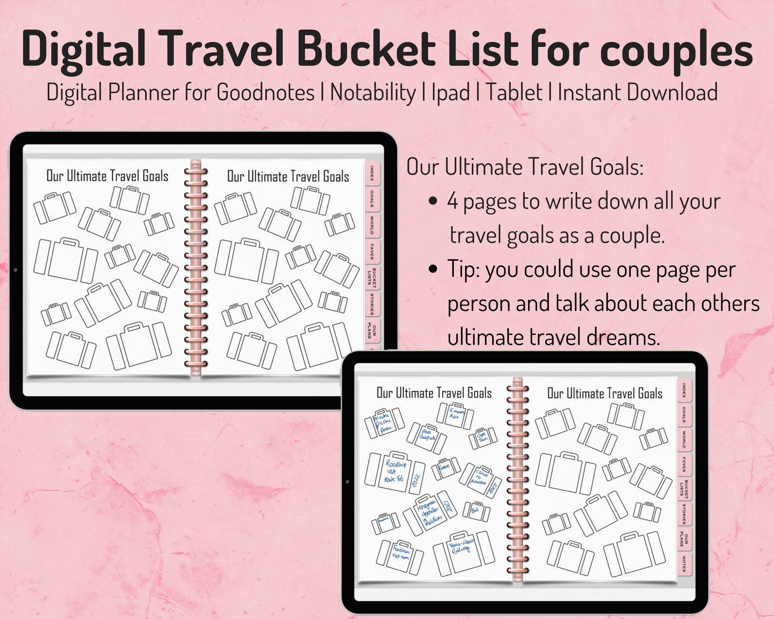 Digital Travel Bucket List for Couples Travel Journal and Scrapbook ...
