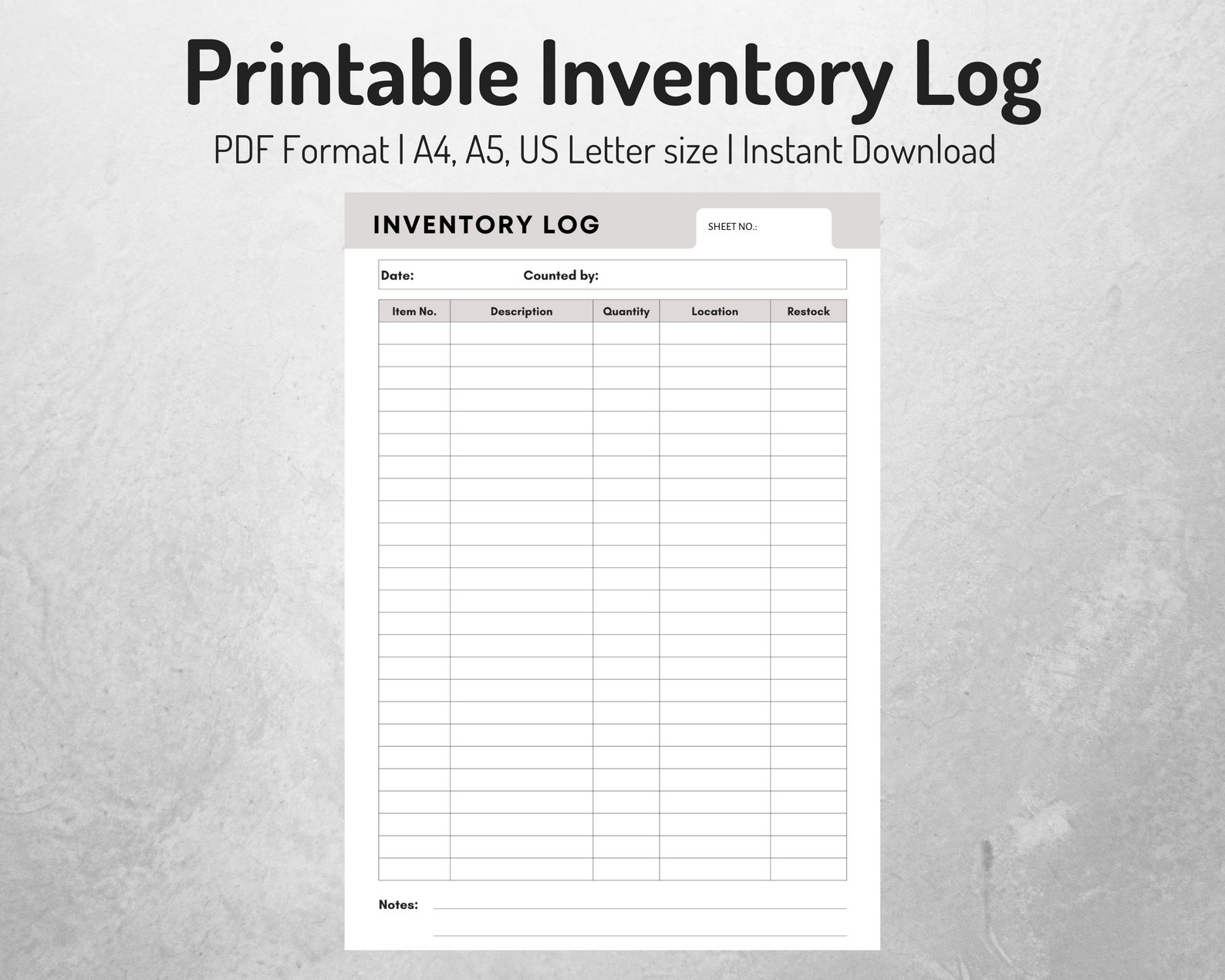 Inventory Log Inventory List Printable Business Planner - Etsy