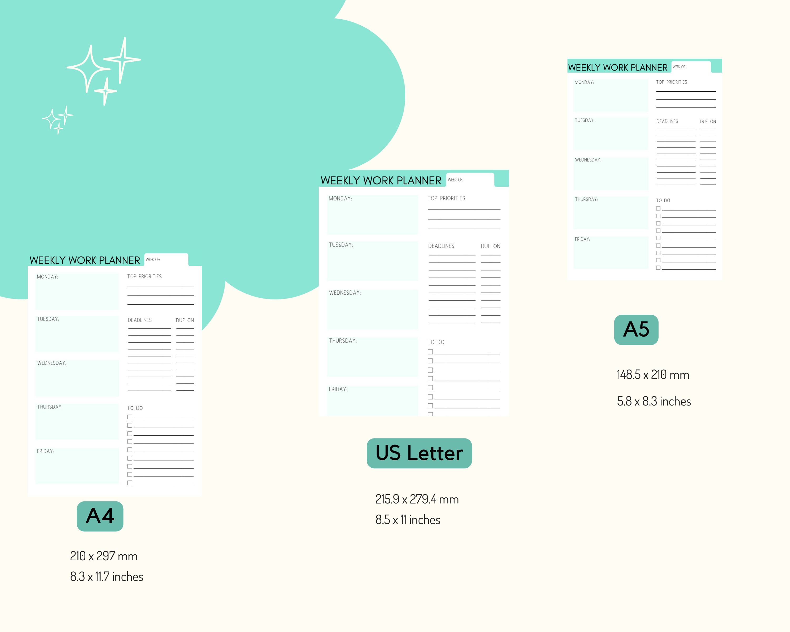 Weekly Work Planner| Weekly Planner| Work Organizer| Work Calendar ...