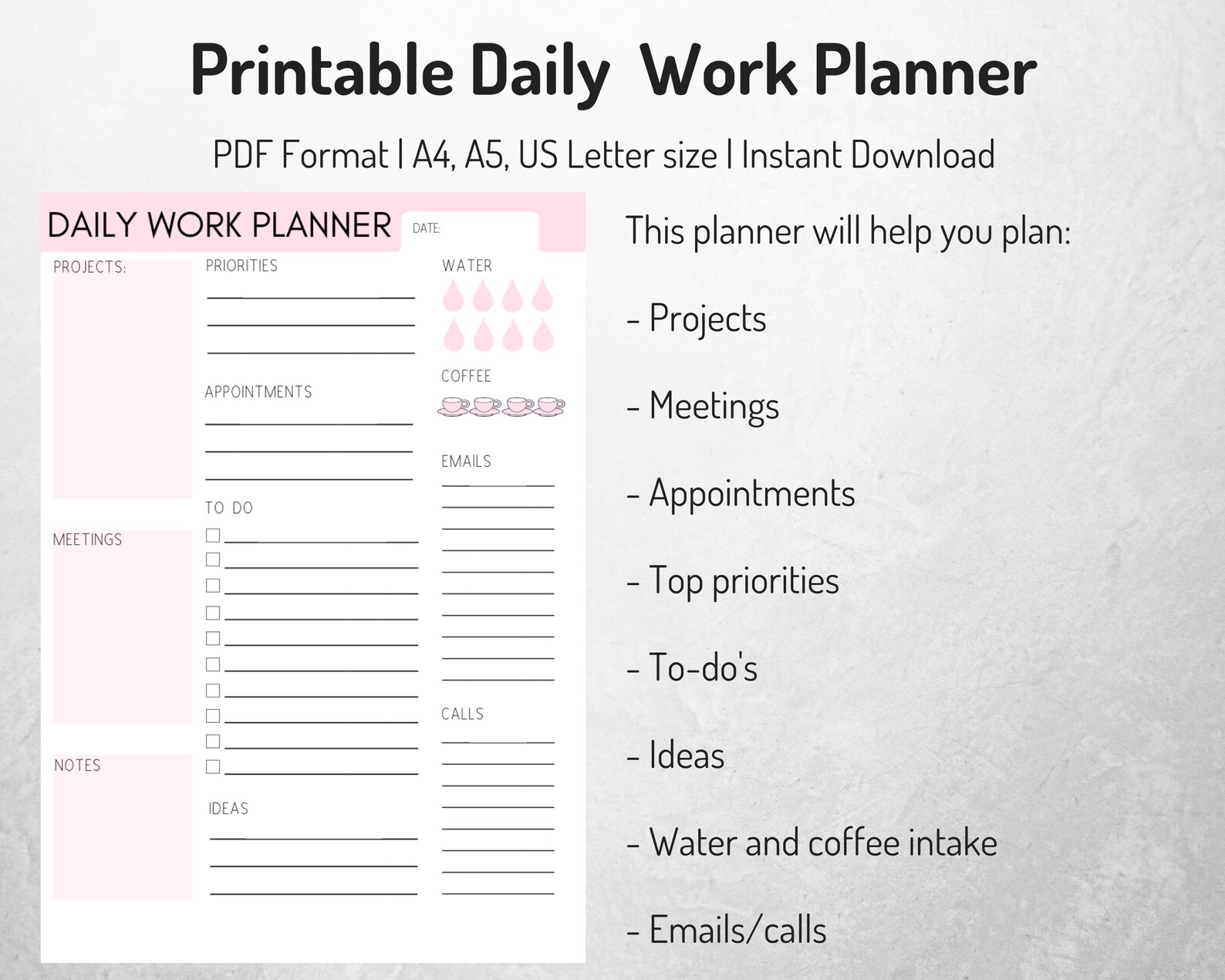 Daily and Weeky Work Planner Bundle Daily Planner Work Organizer ...