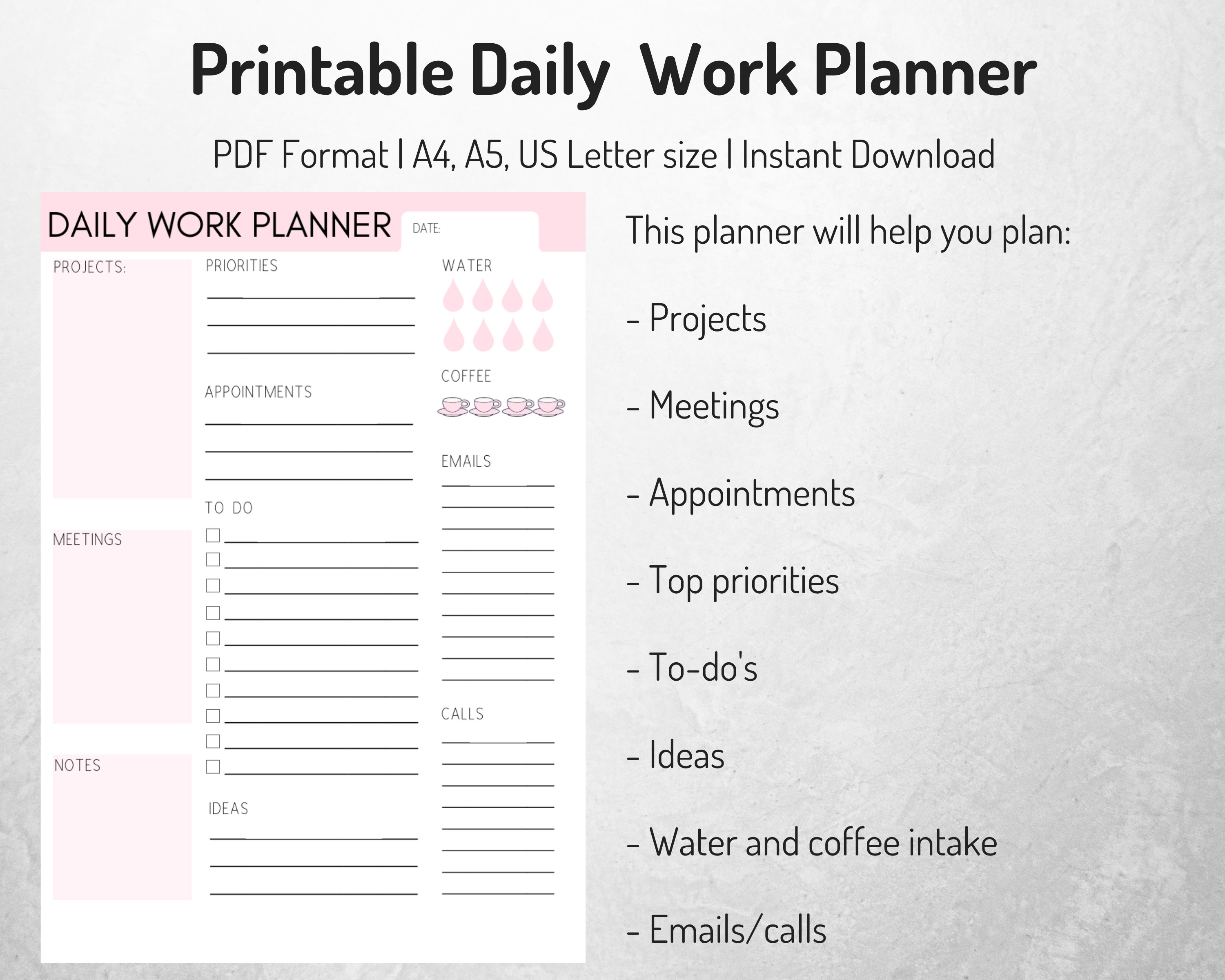 Daily and Weeky Work Planner Bundle Daily Planner Work Organizer ...