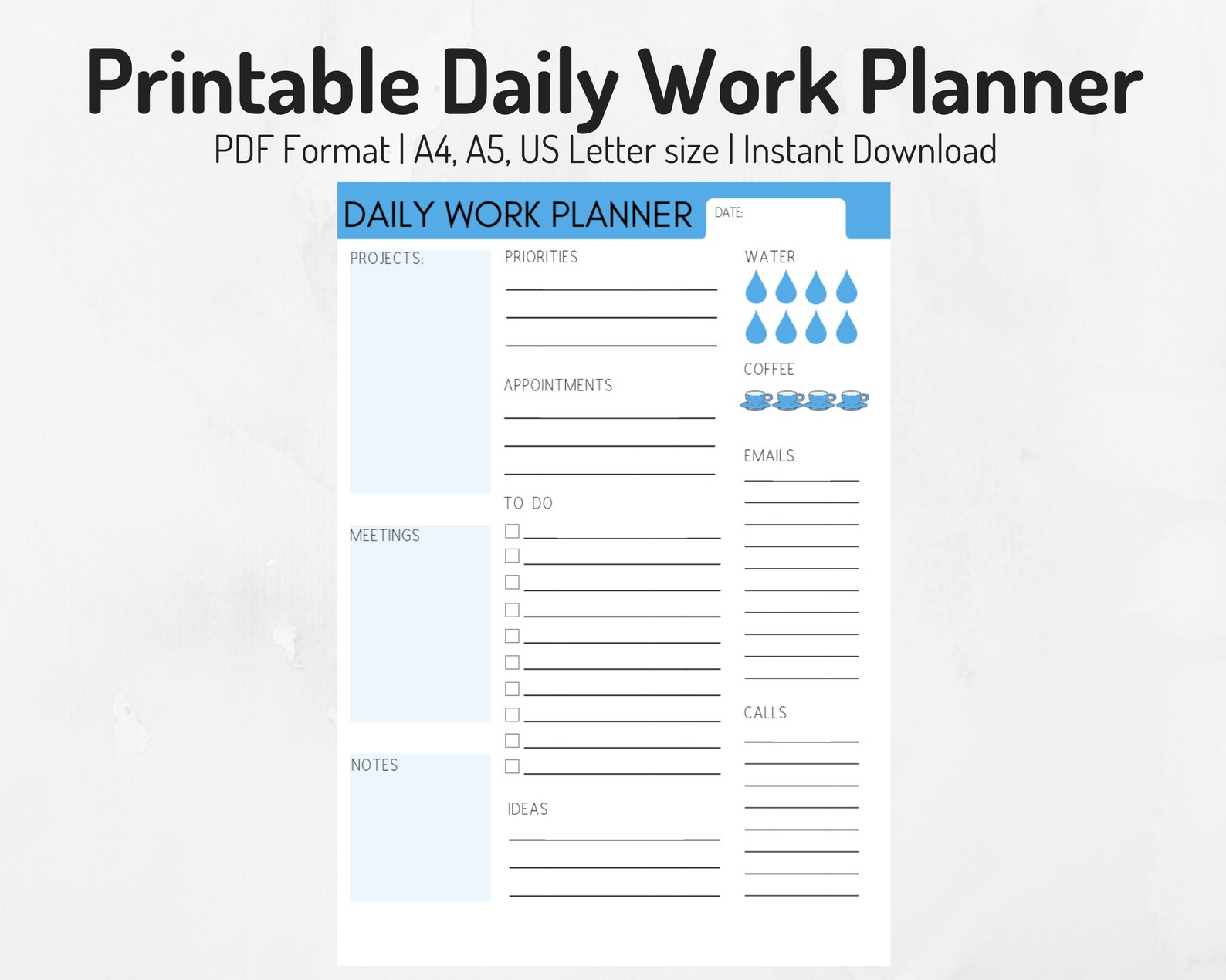 Daily Work Planner Daily Planner Work Organizer Printable Work Planner ...
