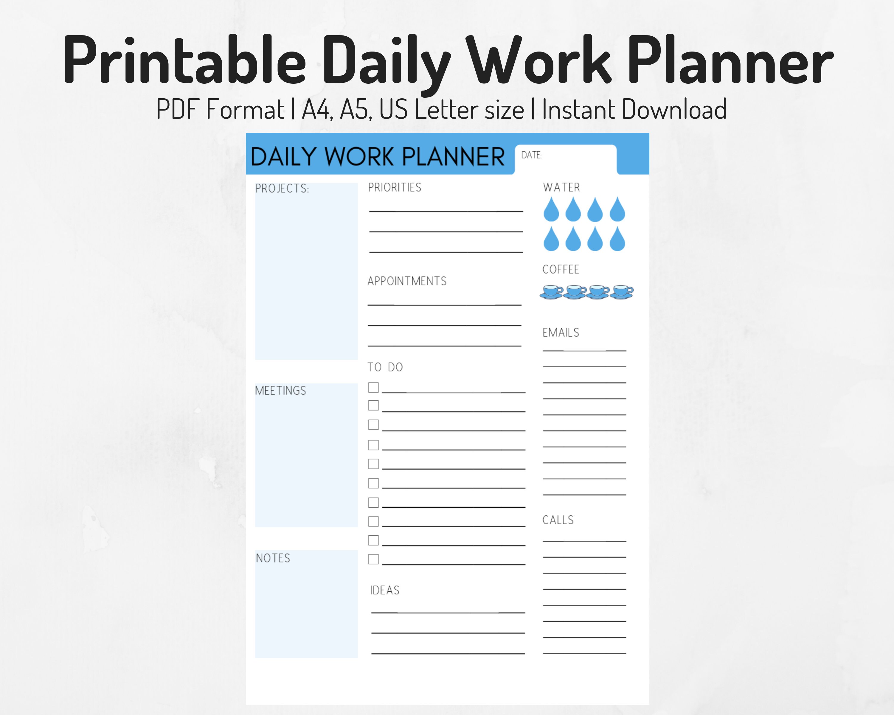 Daily Work Planner Daily Planner Work Organizer Printable Work Planner ...