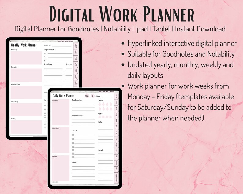 Digital Work Planner mon-fri for Ipad, Goodnotes, Notability Digital ...