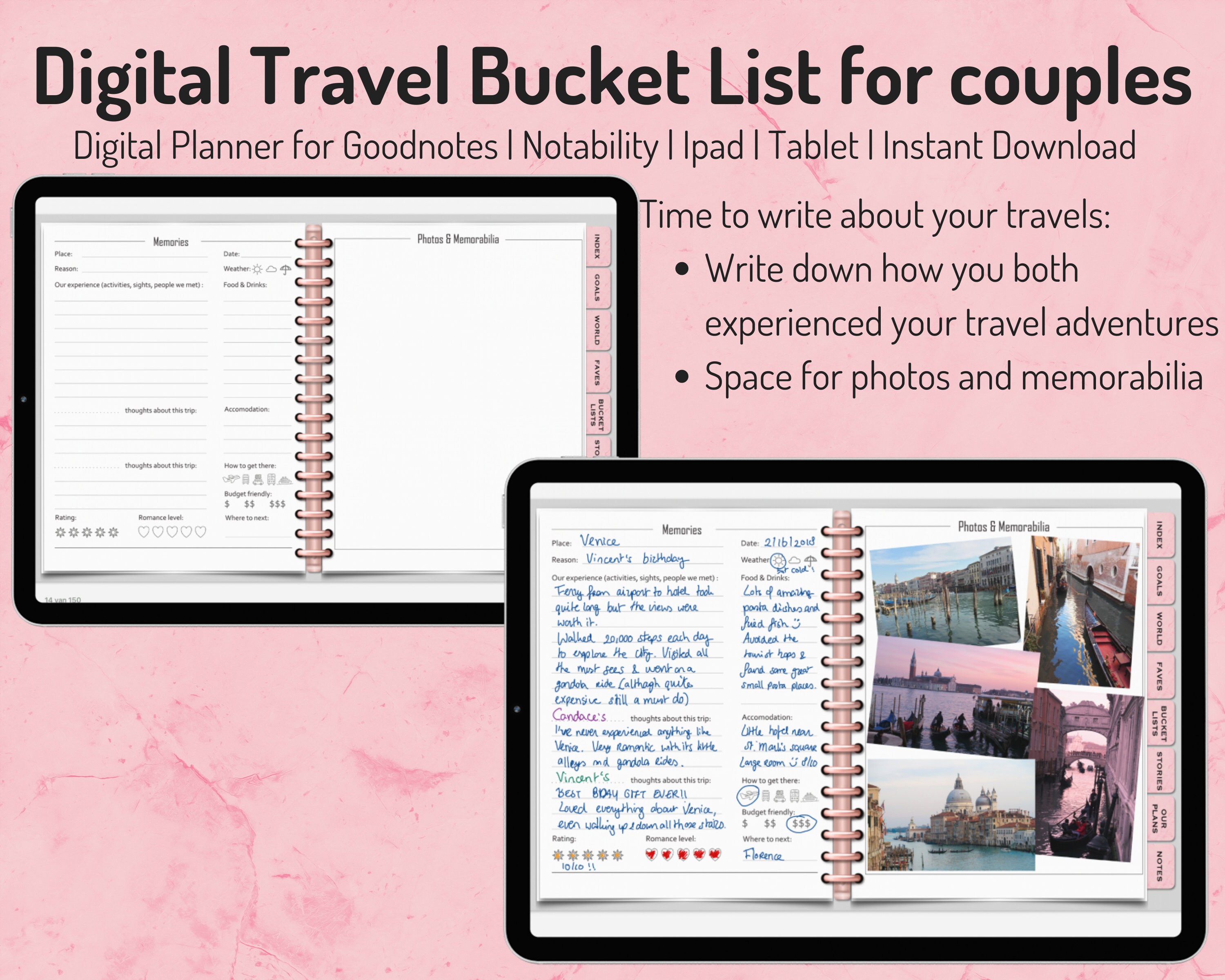 Digital Travel Bucket List for Couples Travel Journal and Scrapbook ...