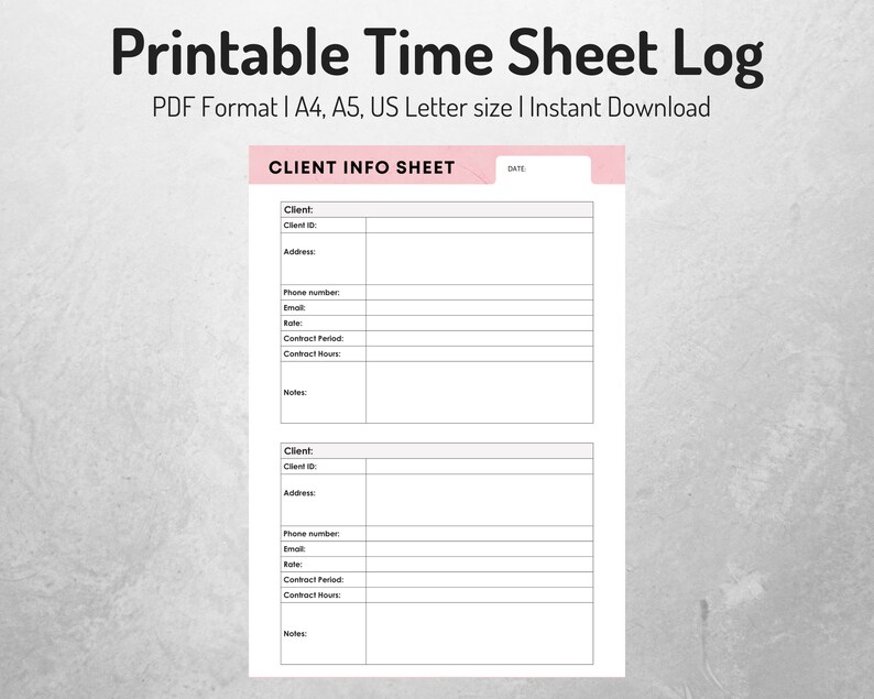 Pink Marble Time Sheet Log for Freelancers (Download Now) - Etsy