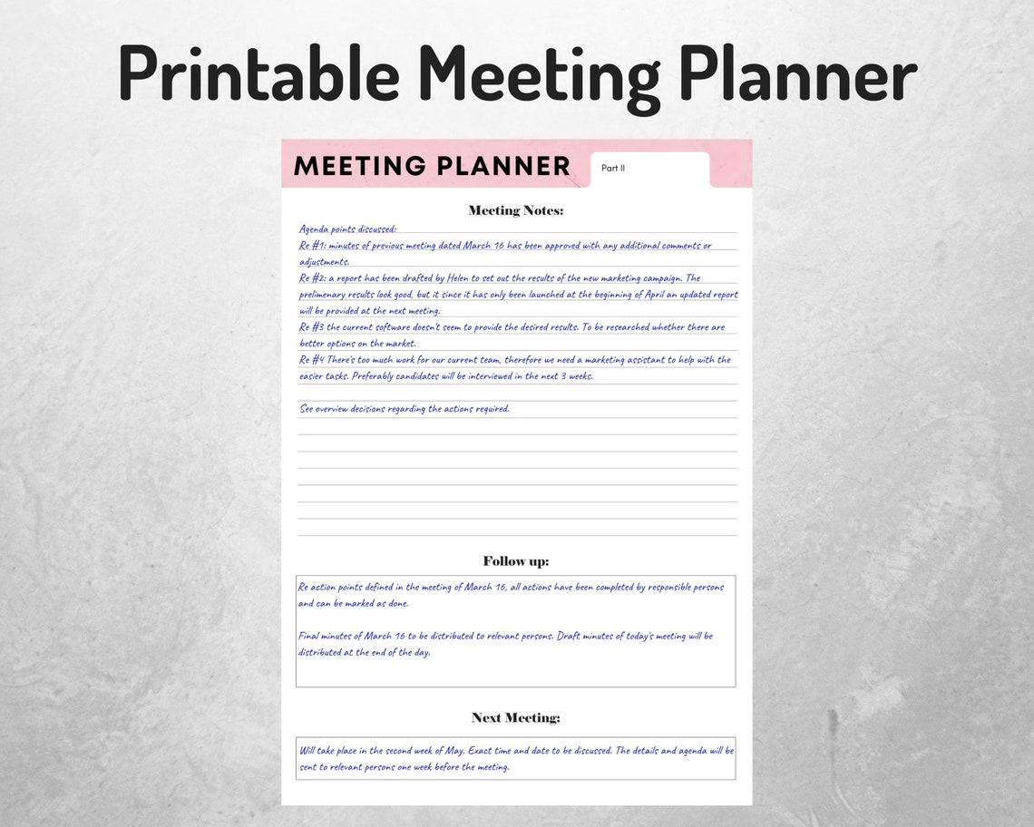 Pink Marble Meeting Planner Printable Meeting Notes - Etsy