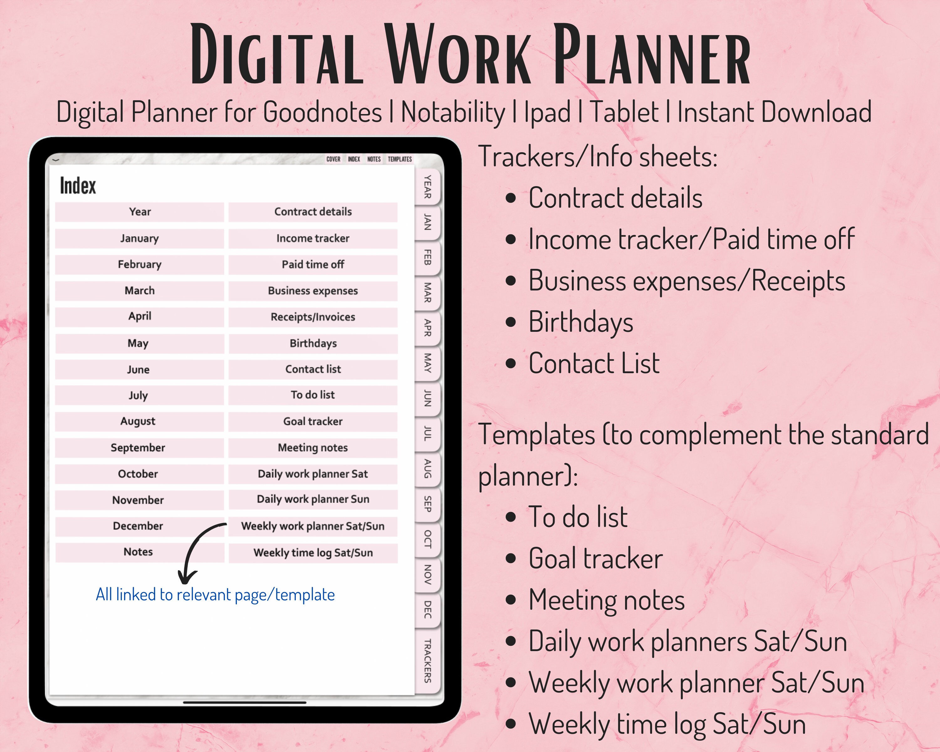 Digital Work Planner mon-fri for Ipad, Goodnotes, Notability Digital ...