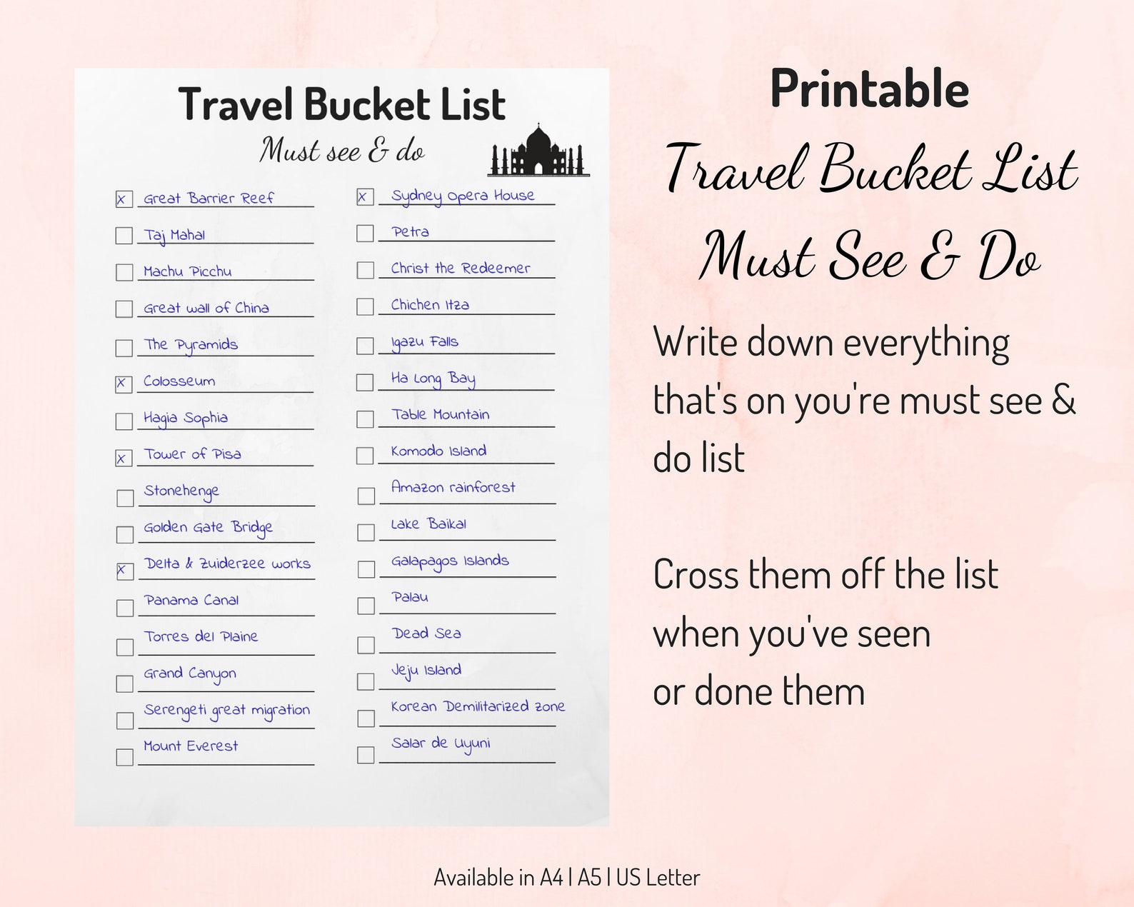 Travel Bucket Lists | Printable Travel Planners | Travel Journal ...