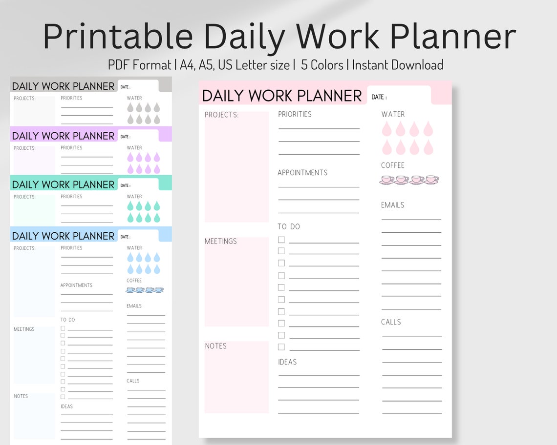 Daily Work Planner Daily Agenda Work Organizer Job Planner - Etsy
