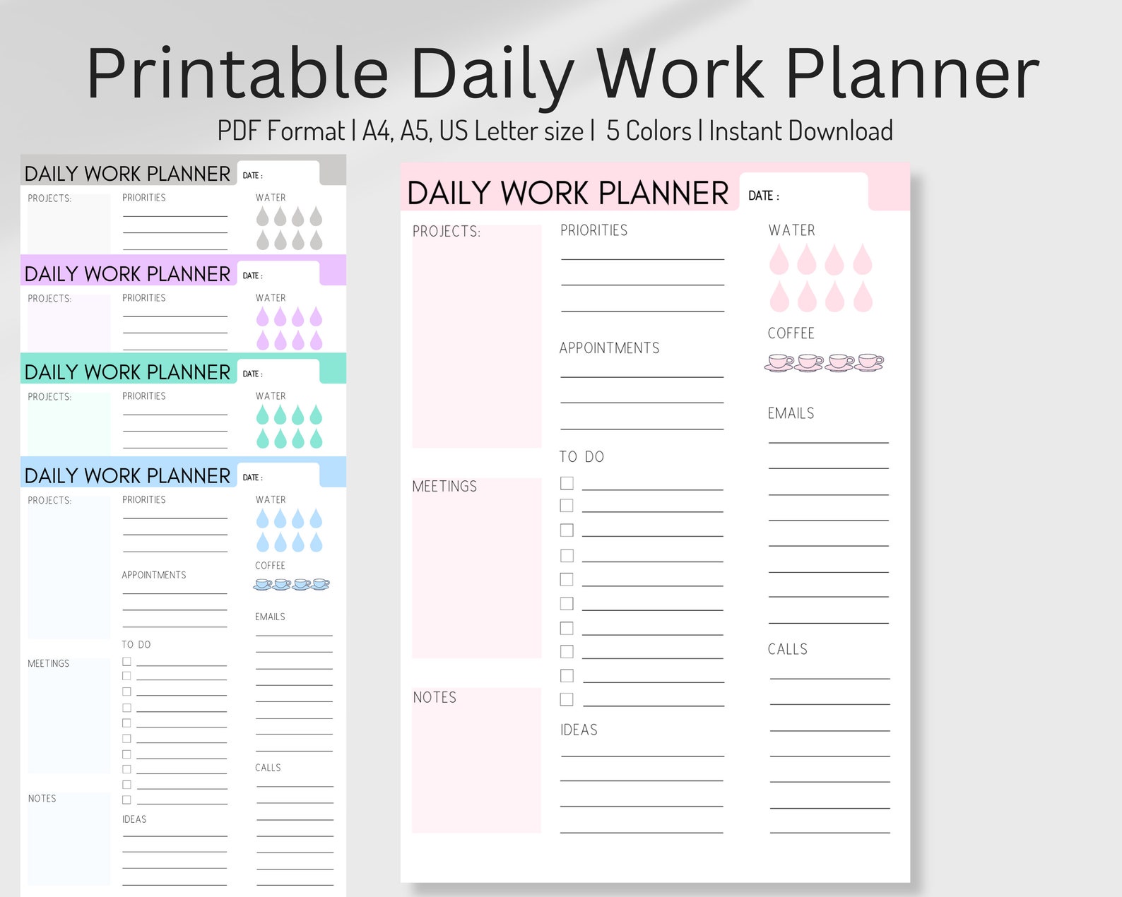 Daily Work Planner Daily Agenda Work Organizer Job Planner Printable ...