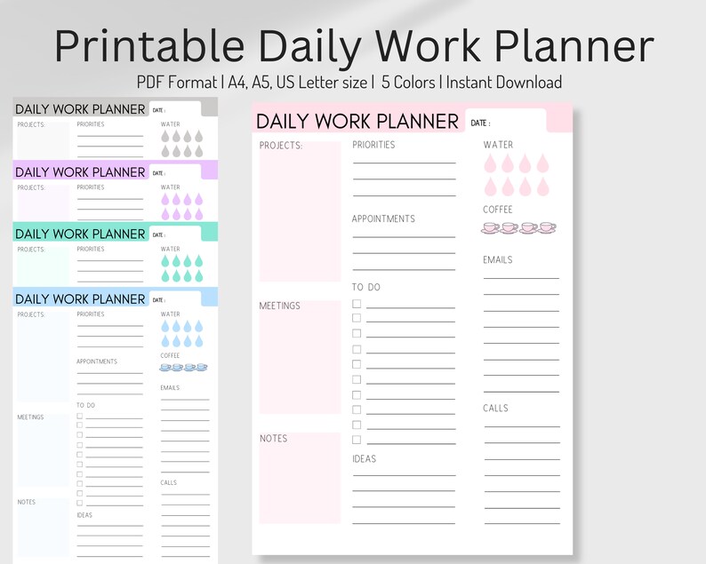 Daily Work Planner Daily Agenda Work Organizer Job Planner Printable ...