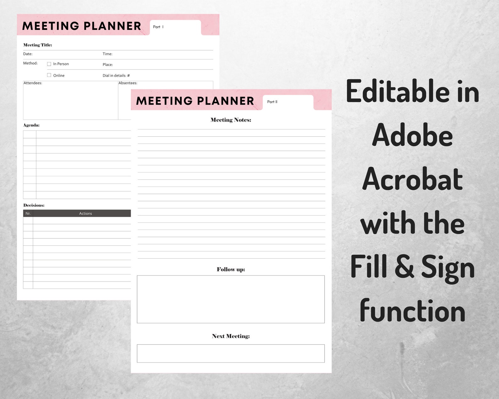 Pink Marble Meeting Planner Printable Meeting Notes - Etsy