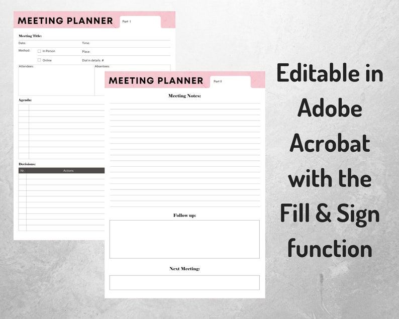 Pink Marble Meeting Planner Printable Meeting Notes - Etsy