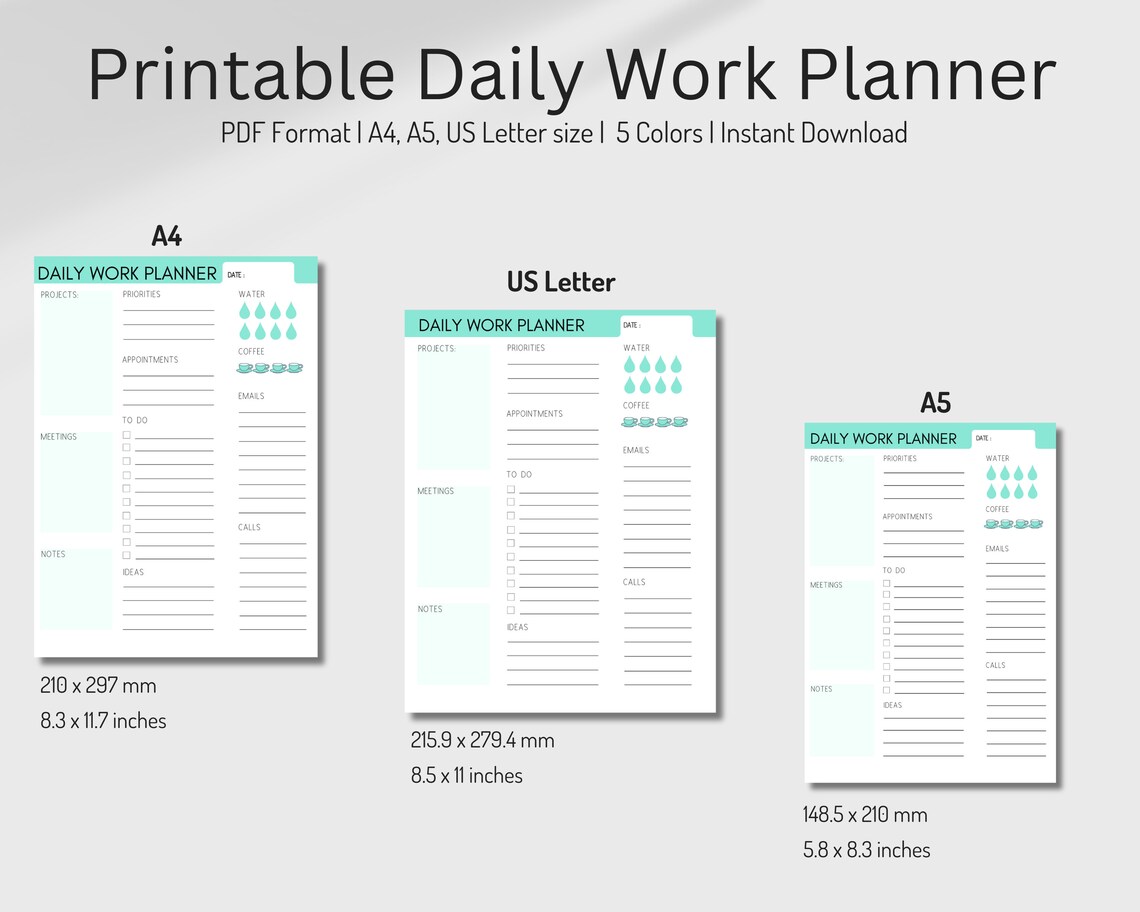 Daily Work Planner Daily Agenda Work Organizer Job Planner - Etsy