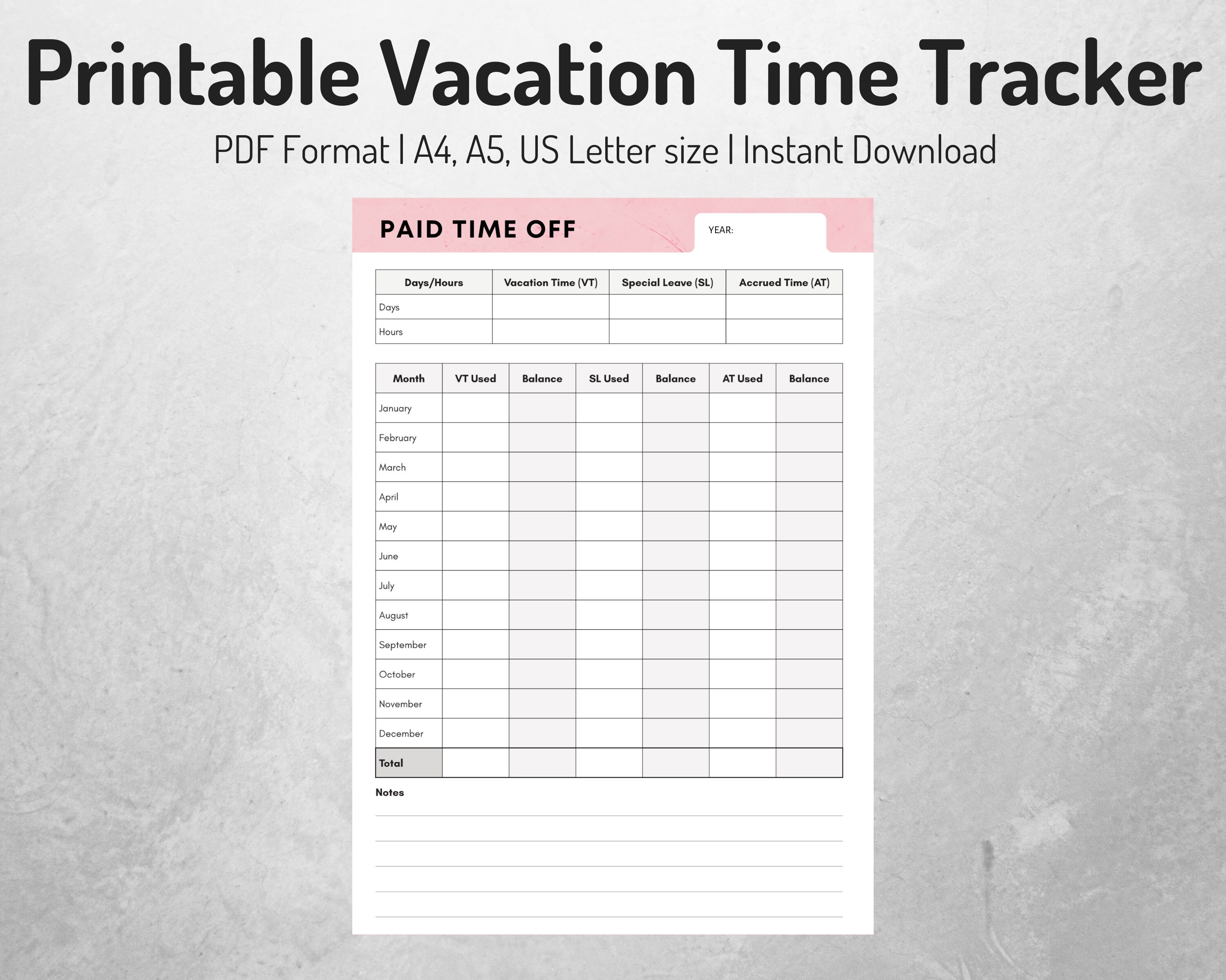 Pink Marble Vacation Time Tracker Paid Time off Log - Etsy