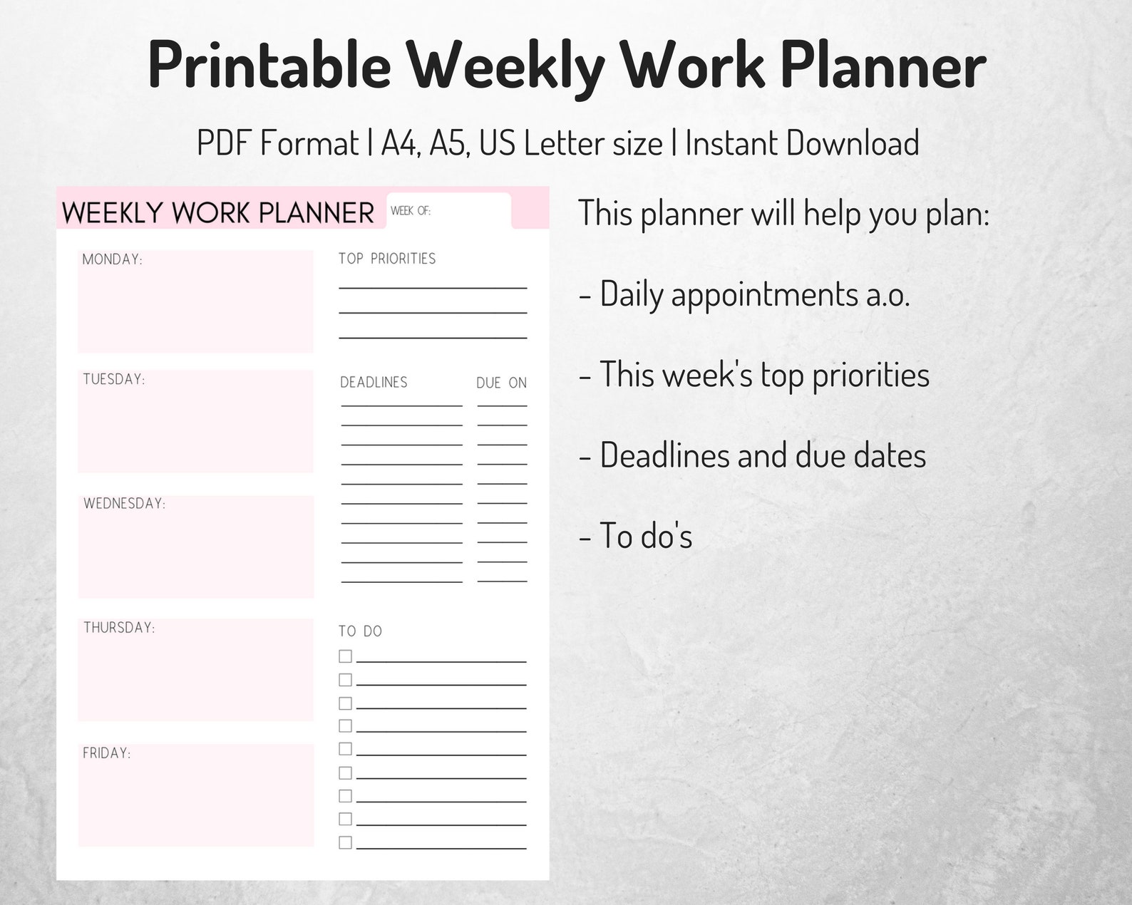 Daily and Weeky Work Planner Bundle Daily Planner Work Organizer ...