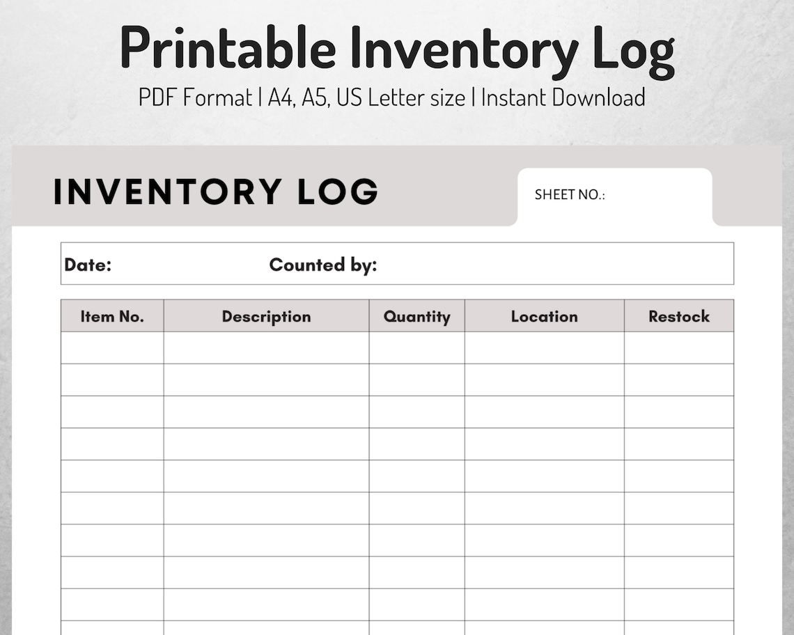 Inventory Log Inventory List Printable Business Planner - Etsy