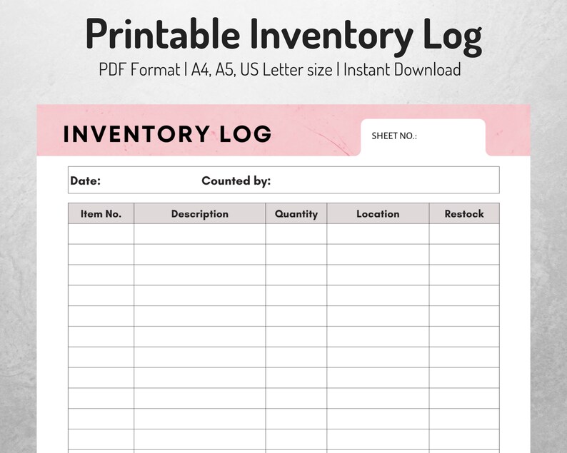 Pink Marble Inventory Log Inventory List Printable Business Planner - Etsy