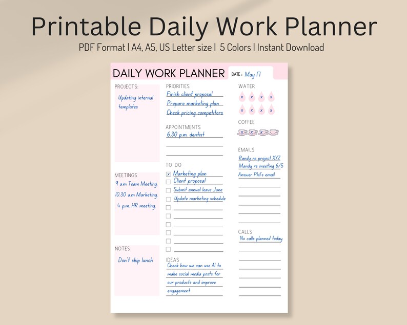 Daily Work Planner Daily Agenda Work Organizer Job Planner - Etsy