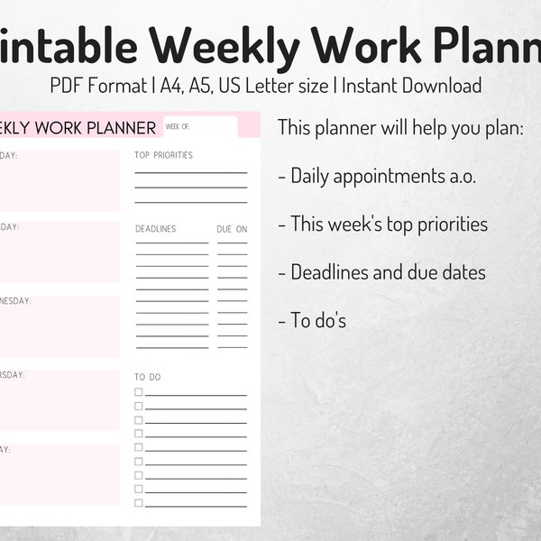 Weekly Work Planner - Etsy