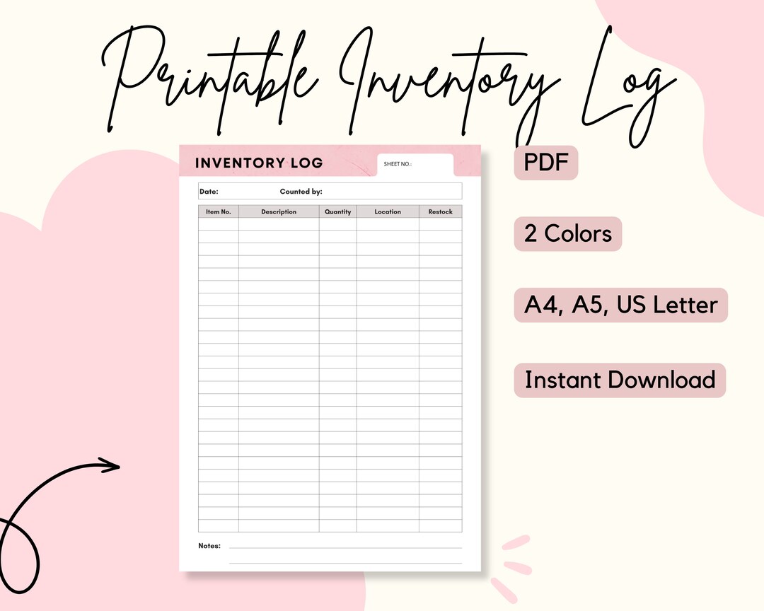 Pink Marble Inventory Log Inventory List Printable Business Planner - Etsy