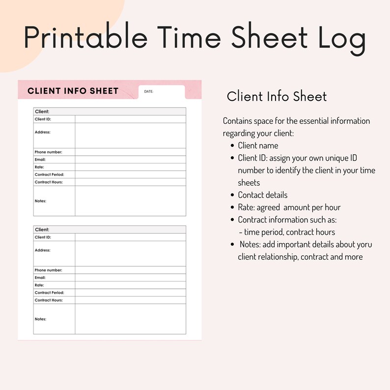 Pink Marble Time Sheet Log for Freelancers | Printable Time Sheets for ...