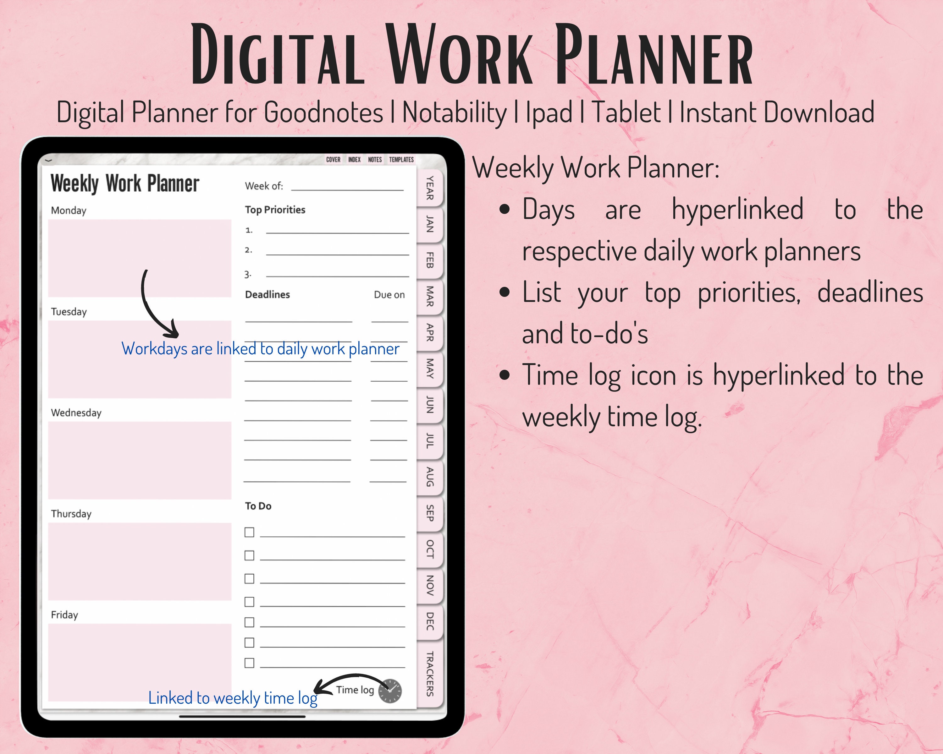 Digital Work Planner mon-fri for Ipad, Goodnotes, Notability Digital ...