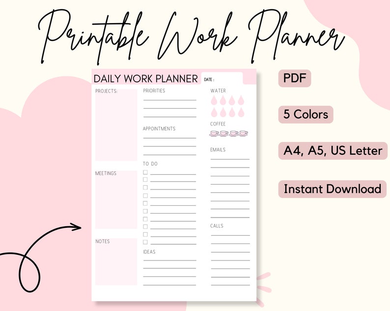 Daily Work Planner| Daily Agenda| Work Organizer| Job Planner ...