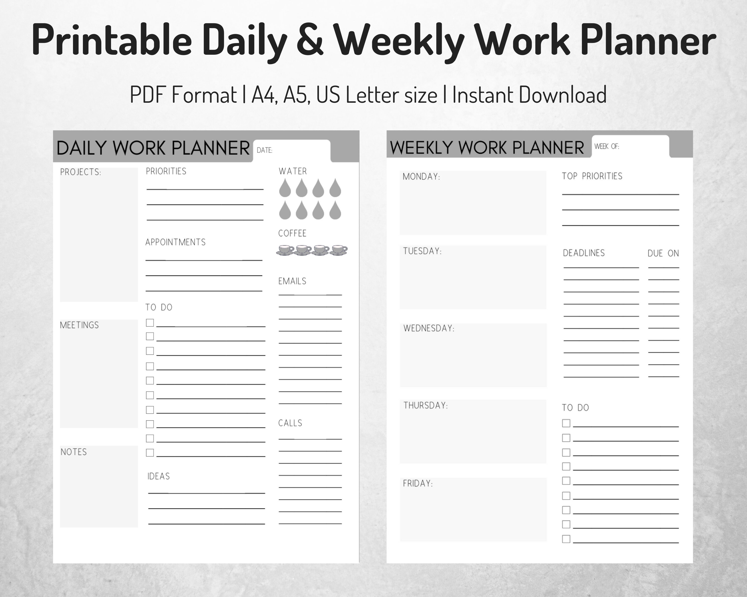 Daily and Weeky Work Planner Bundle Daily Planner Work Organizer ...