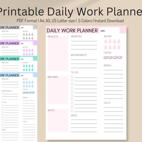 Daily Work Planner Daily Agenda Work Organizer Job Planner - Etsy