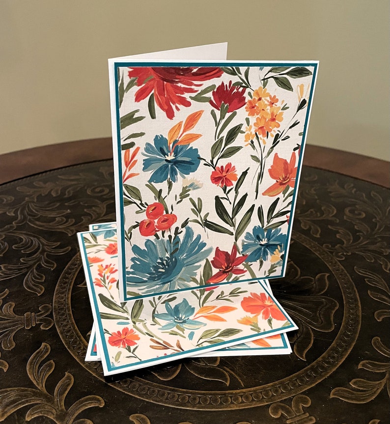 Beautiful Set of Handmade Floral Note Cards. Set of 4 Colorful Cards ...