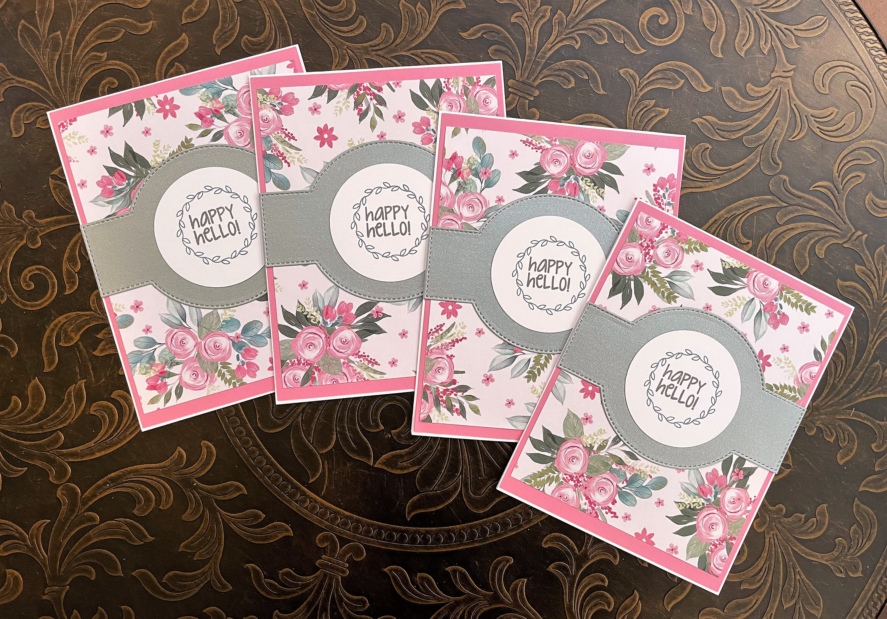 Beautiful Set of Handmade Happy Hello Floral Note Cards. Set of 4 ...