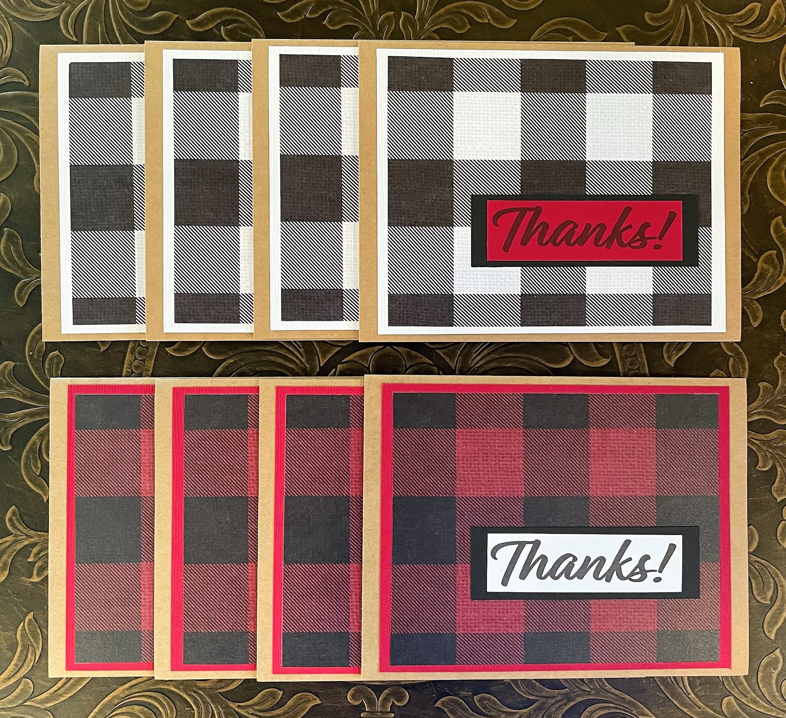 Handmade Buffalo Plaid Thank You Note Cards. Set of 8 Cards. Beautiful ...