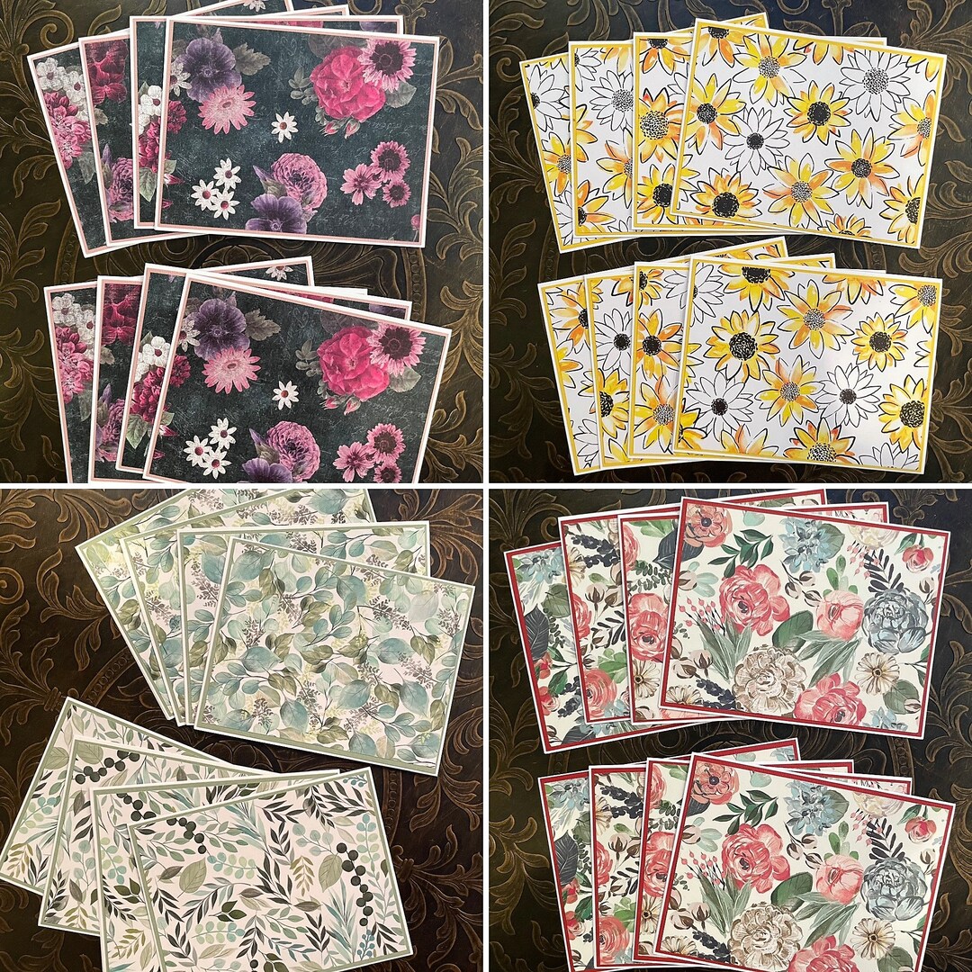 Beautiful Set of Handmade Floral Note Cards. Set of 8 Colorful Cards ...