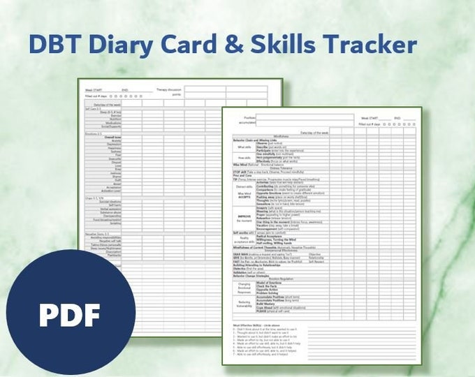 DBT Diary Cards Diary Card Worksheet & DBT Skills Tracker Printable ...