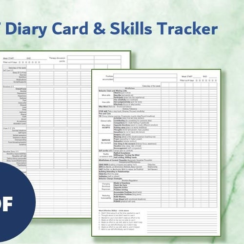 DBT Diary Cards Diary Card Worksheet & DBT Skills Tracker - Etsy Canada