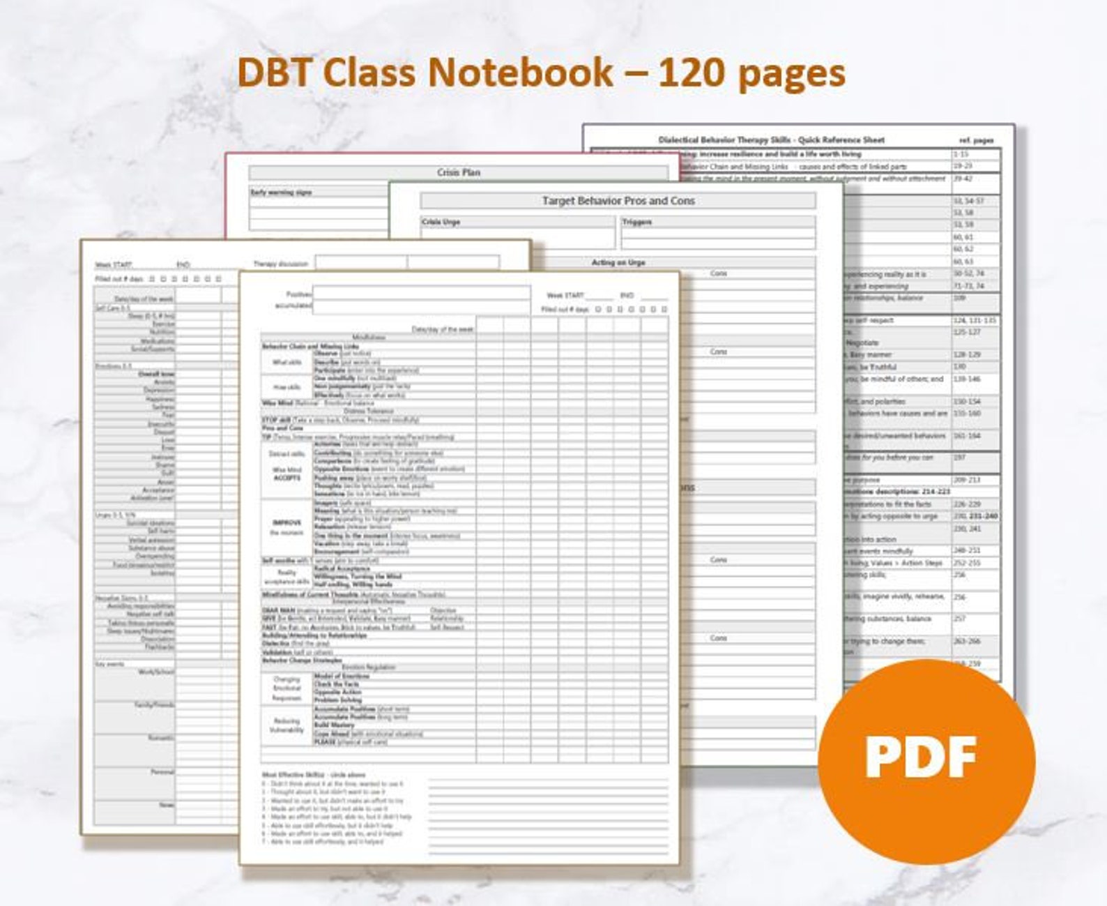 PDF DBT Class Notebook Diary Cards Notes Crisis Planner - Etsy