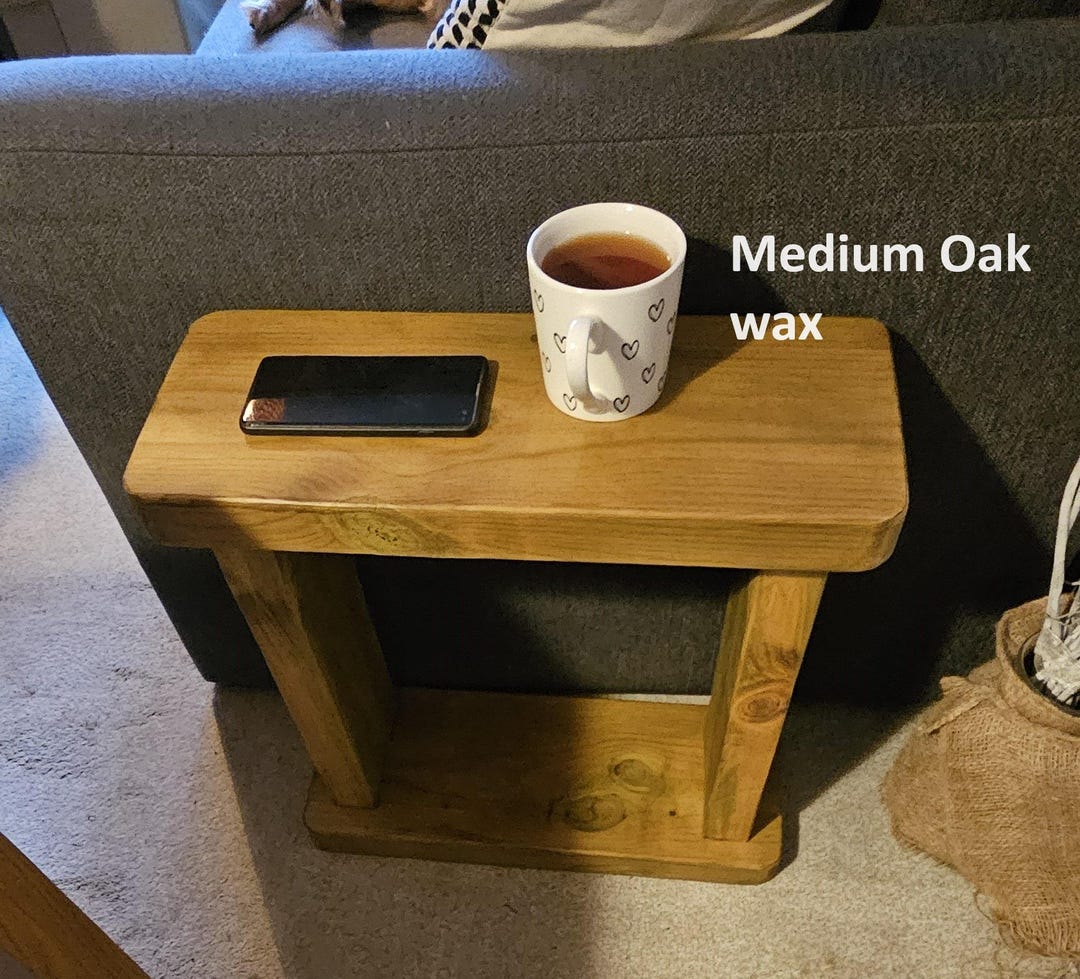 Rustic Solid Wood Side Table: Slim Narrow Sofa End Table, Rustic Round ...