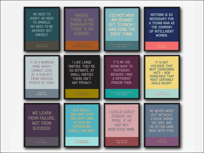 Literature Print Set of 12 Gallery Wall Set Printable Quotes Literary ...