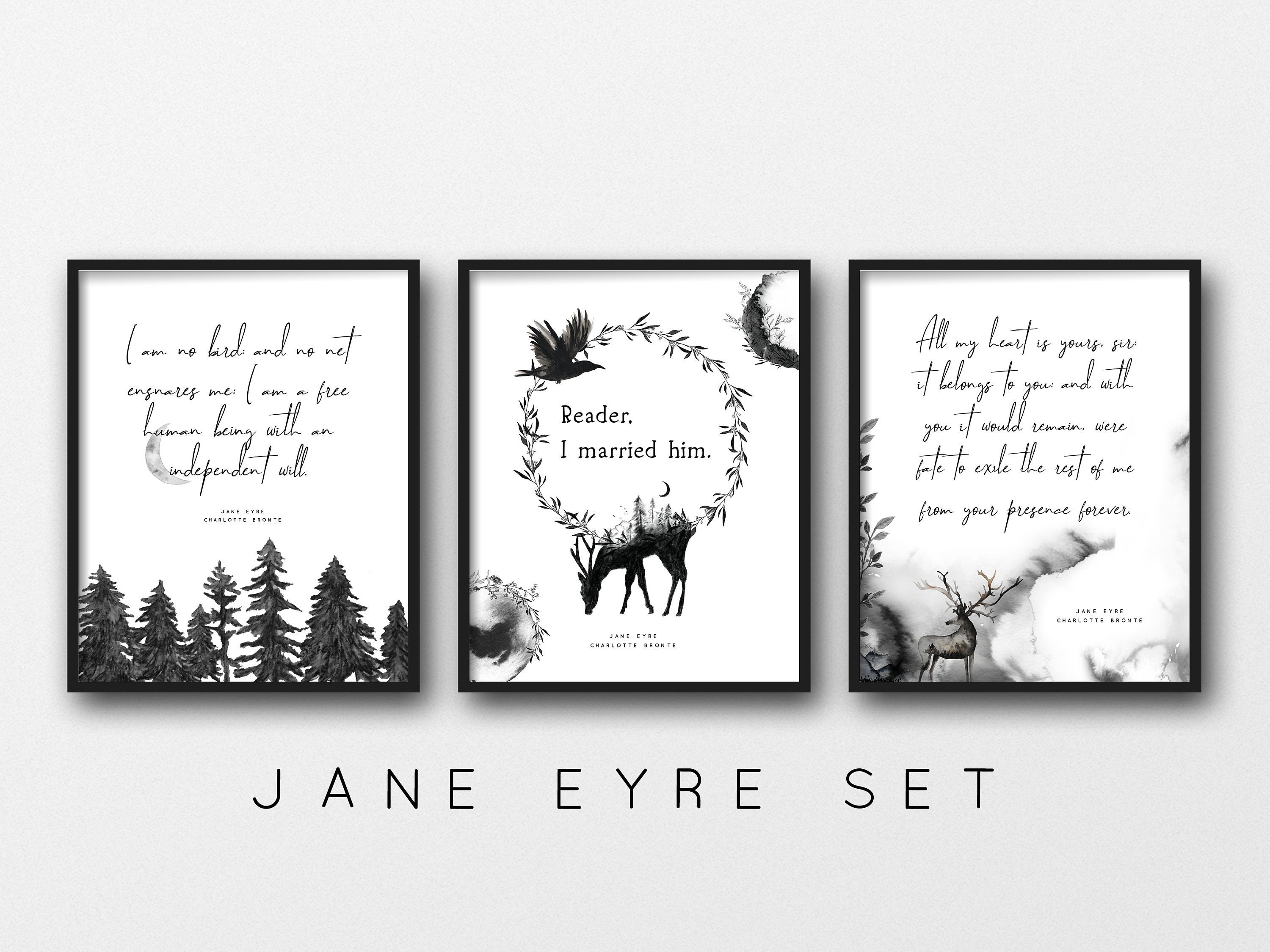 Jane Eyre Literary Art Set of 3 Prints Charlotte Bronte - Etsy