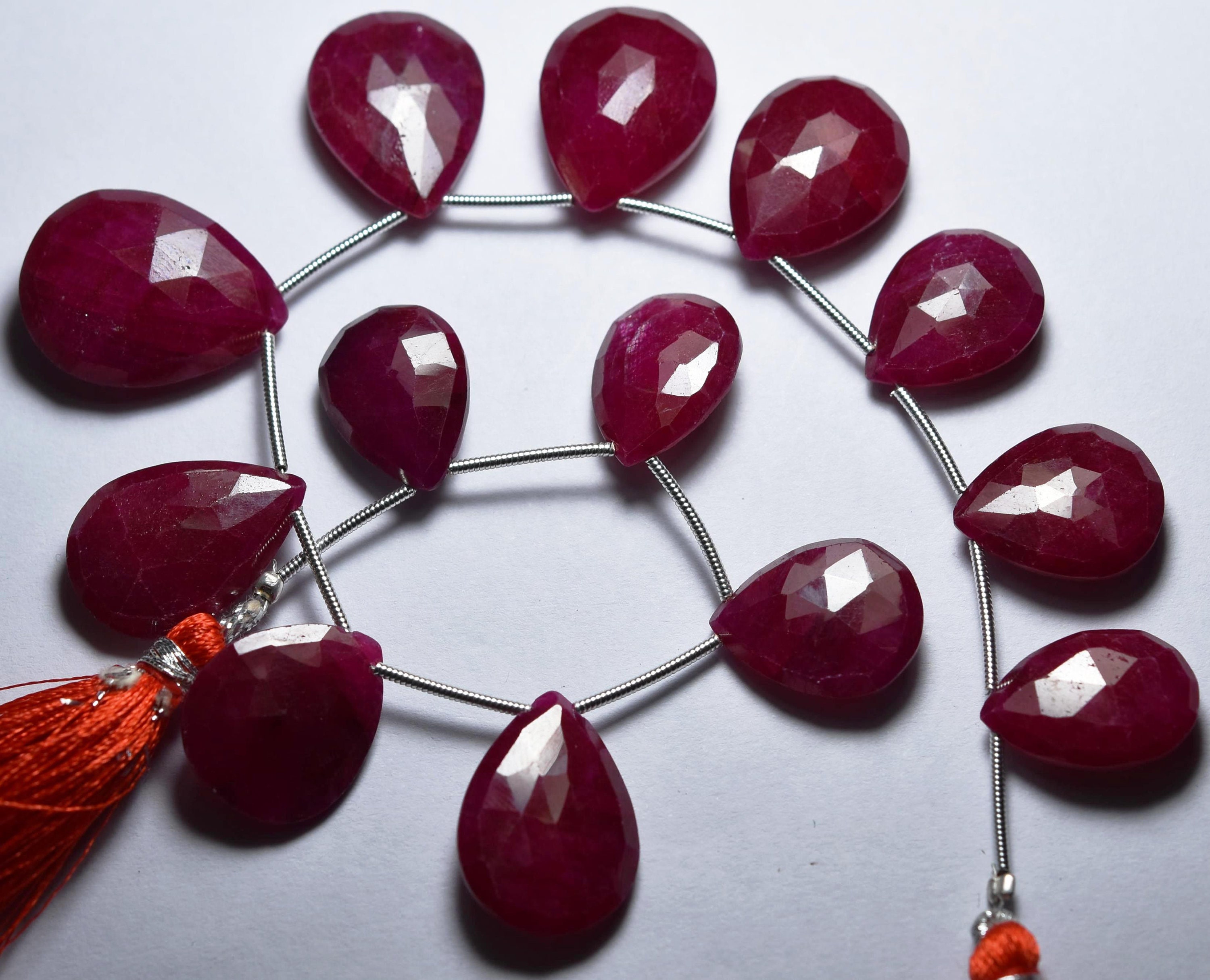 13 Stones Ruby Side Drilled Faceted Pear Size 22x17mm To | Etsy