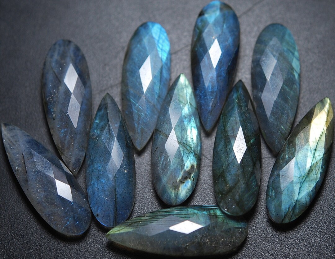 6 Piece, Grey Labradorite Blue and Green Blue Flashy, Side Drilled ...